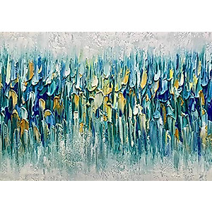 AMEI Art Paintings,24x60Inch 3D Hand Painted On Canvas Oversized Gold Blue Abstract Seascape Artwork Texture Palette Knife Oil Paintings Modern Home Decor Wall Art Stretched and Framed Ready to Hang