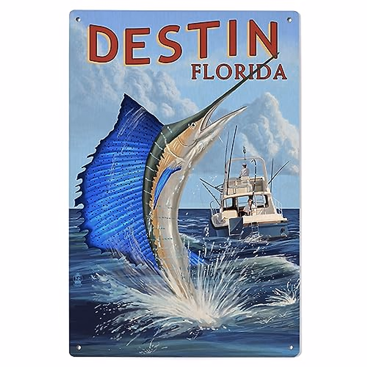 Lantern Press 6x9 Inch Wood Sign, Ready to Hang Wall Decor, Destin, Florida, Sailfish