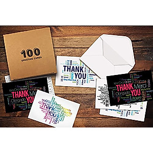 Better Office Products Thank You Cards with Envelopes (100 Pack), 5 Cover Designs, Blank Inside, All Occasions, Baby Showers, Graduation, and Weddings, Modern Global Collection, 100 Pack