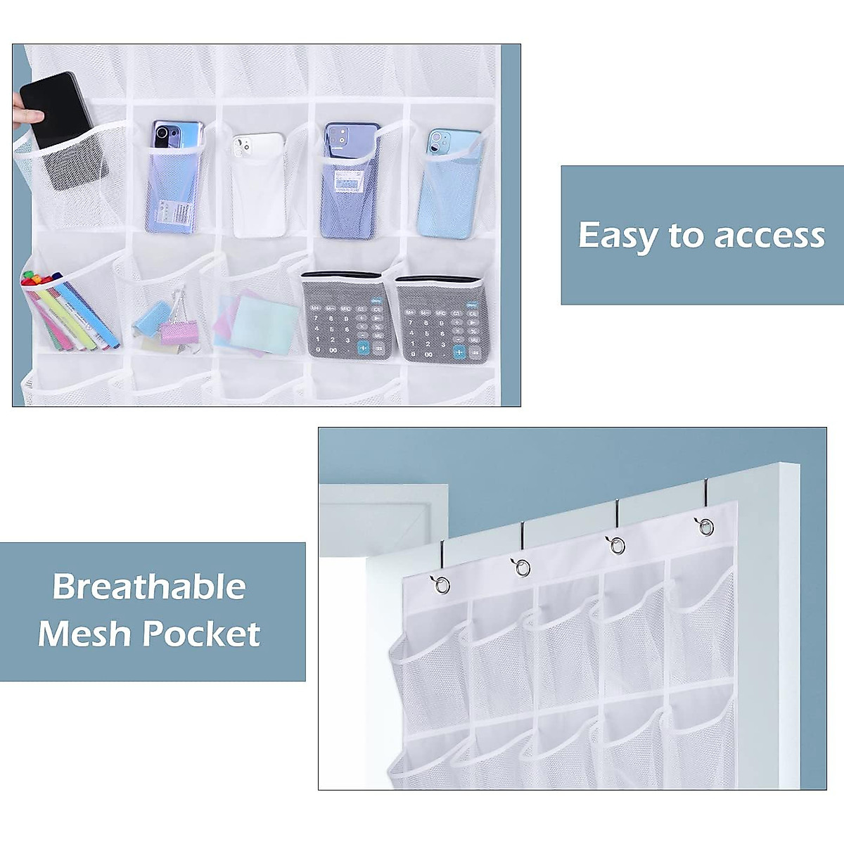 AOODA Over The Door Hanging Pantry Snack Organizer 40 Mesh Pockets Kids Shoe Rack Hanger Holder for Closet, White