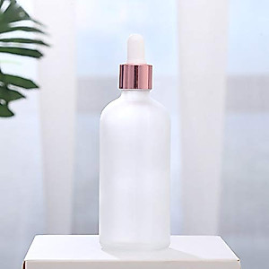2 Pack 100ml/3.4 Oz,White Frosted Glass Dropper Bottle for Essential Oils,Empty Glass Liquid Holder With Pure Eye Dropper,Rose-Golden Caps Travel Perfume Cosmetic Container-Pipette&Funnel Included