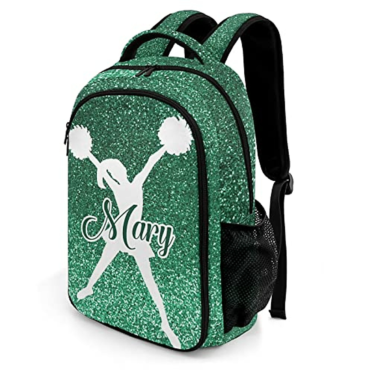 Anneunique Custom Cheerleader Backpack Custom Multifunctional Waterproof Laptop Bag for Travel Gift Green Bling Print Simple Cheer