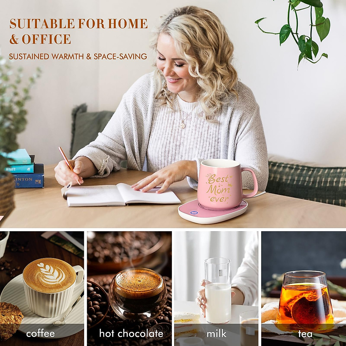 Coffee Mug Warmer & Best MOM Ever Mug Set, Mug Warmer for Desk, Birthday for Mom from Daughter, Son