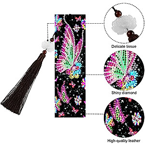 Butterfly Diamond Painting Bookmark Set - pigpigboss 2 Pieces DIY Bookmark Diamond Dots Art Crystal Butterfly Flower Diamond Painting Bookmark for Adult Kid Book Decor Art Gift