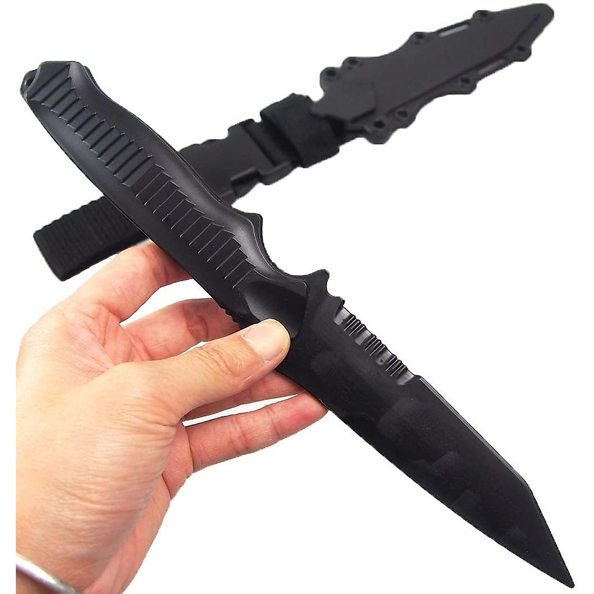 ESH7 Tactical Rubber Knife Military Enthusiasts Funning Cosplay Toy Sword Training Props War Game Knife Dagger Blade Rubber Fake Knives with Scabbard/Sheath