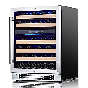 Yeego Wine Cooler, 24" Dual Zone Wine Fridge, 46 Bottle,with Upgraded Compressor and Tempered Glass Door, 40℉-65℉ Temperature Control, Low Noise, Glass Door, Safety Lock