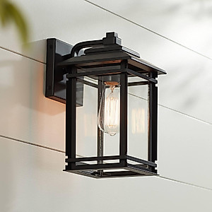 John Timberland North House Mission Outdoor Wall Light Fixture Matte Black Metal 12" Clear Glass Panels Shade for Exterior House Porch Patio Outside Deck Garage Yard Front Door Garden Home