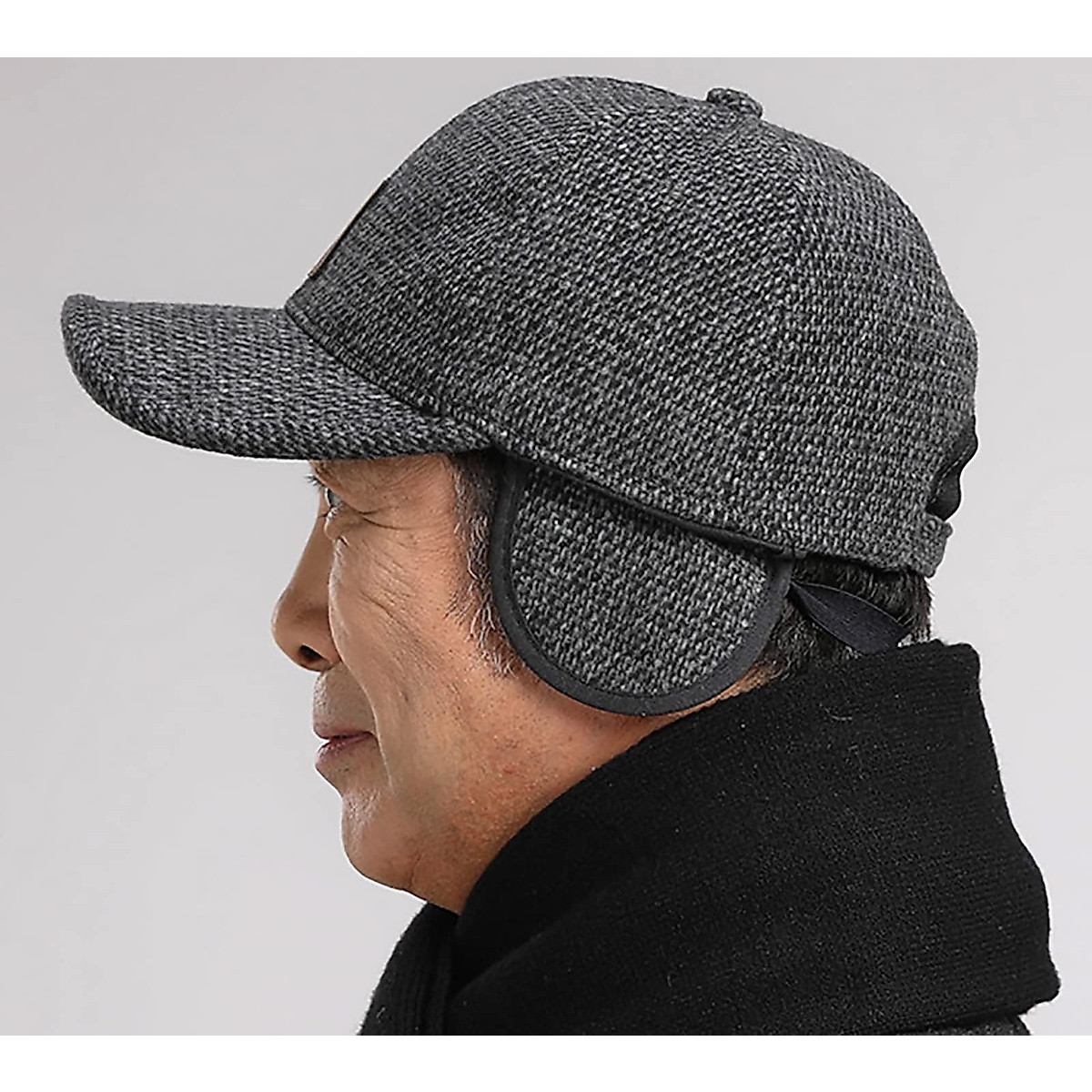 KorhLeoh Men's Winter Baseball-Cap with Ear Flaps - Women Winter Hat with Brim Earflap Fitted Hat Warm Outdoor Running Hat Grey