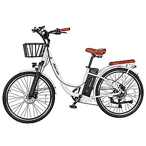 NARRAK 36V 350W 10Ah 26" Step-Thru Electric Bicycle City E-Bike Mountain Bikes Up to 30 Miles Removable Battery, Shimano 7-Speed and Dual Shock Absorber Commuter Bike for Adults (White)