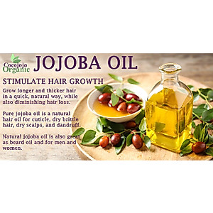 cocojojo Jojoba Oil Organic, Jojoba Oil for Hair Growth, Jojoba Oil for Skin, Jojoba Oil for Face, 100% Pure Natural, Cold Pressed, Deep Moisturizing Anti-Aging, Essential Oils - 32 Fl Oz