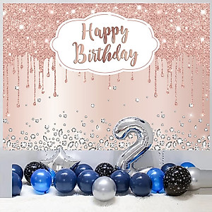 ASOONYUM 7x5ft Pink Gold Happy Birthday Backdrop Rose Golden Sparkling Diamond Background for Photography Girls Women Sweet 16th 18th 21th 40th 50th Birthday Party Decorations Cake Table Banner