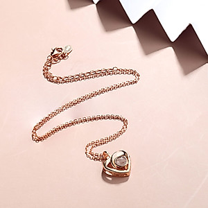 Jewenova 925 Sterling Silver Custom Photo Projective Necklace, I Love You Necklace 100 Languages Photo Necklace, Personalized Gift for Women, Rosegold