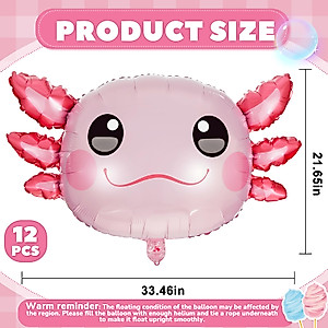 PullCrease 12 Pcs 34 Inch Axolotl Birthday Party Decorations Aluminum Foil Axolotl Balloon Inflatable Axolotl Party Supplies for Axolotl Fans Axolotl Themed Party (Pink)