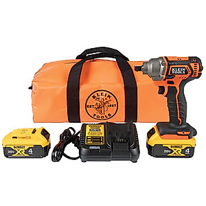 Klein Tools BAT20CW1 1/2-Inch Battery-Operated Impact Wrench Kit, Compact Design for Excellent Control in Tight Spaces