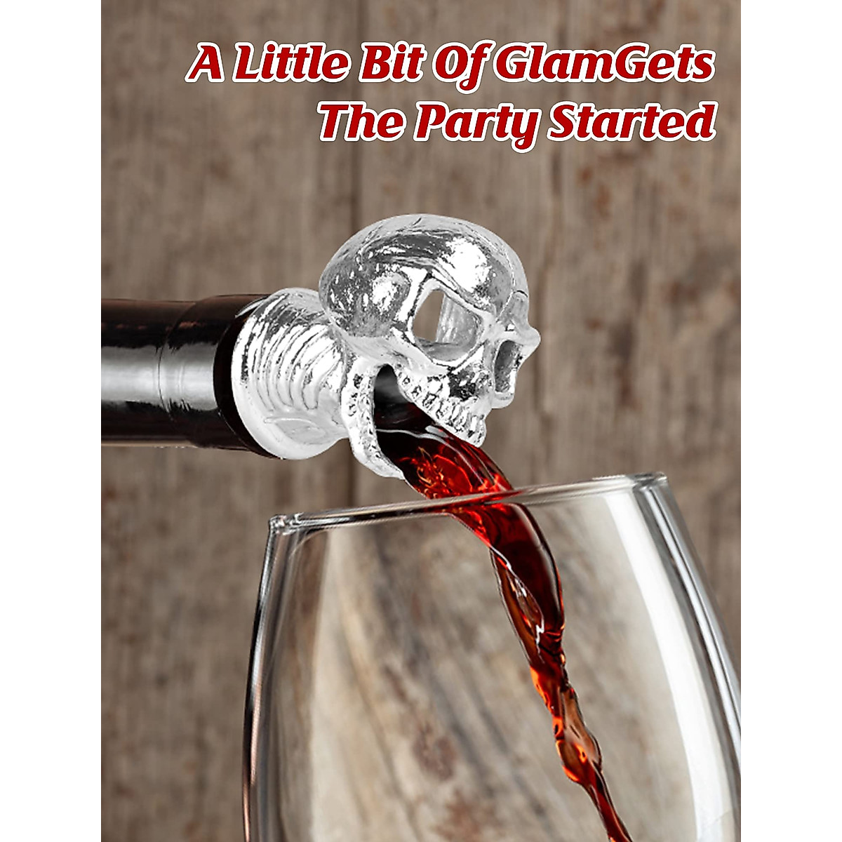 Skull Wine Aerator Pourer Spout - Anvy Lunda Liquor Bottle Pourers Skull Wine Decanter - Creative Gifts for Alcohol, Whiskey, Skull Lover (Silver)