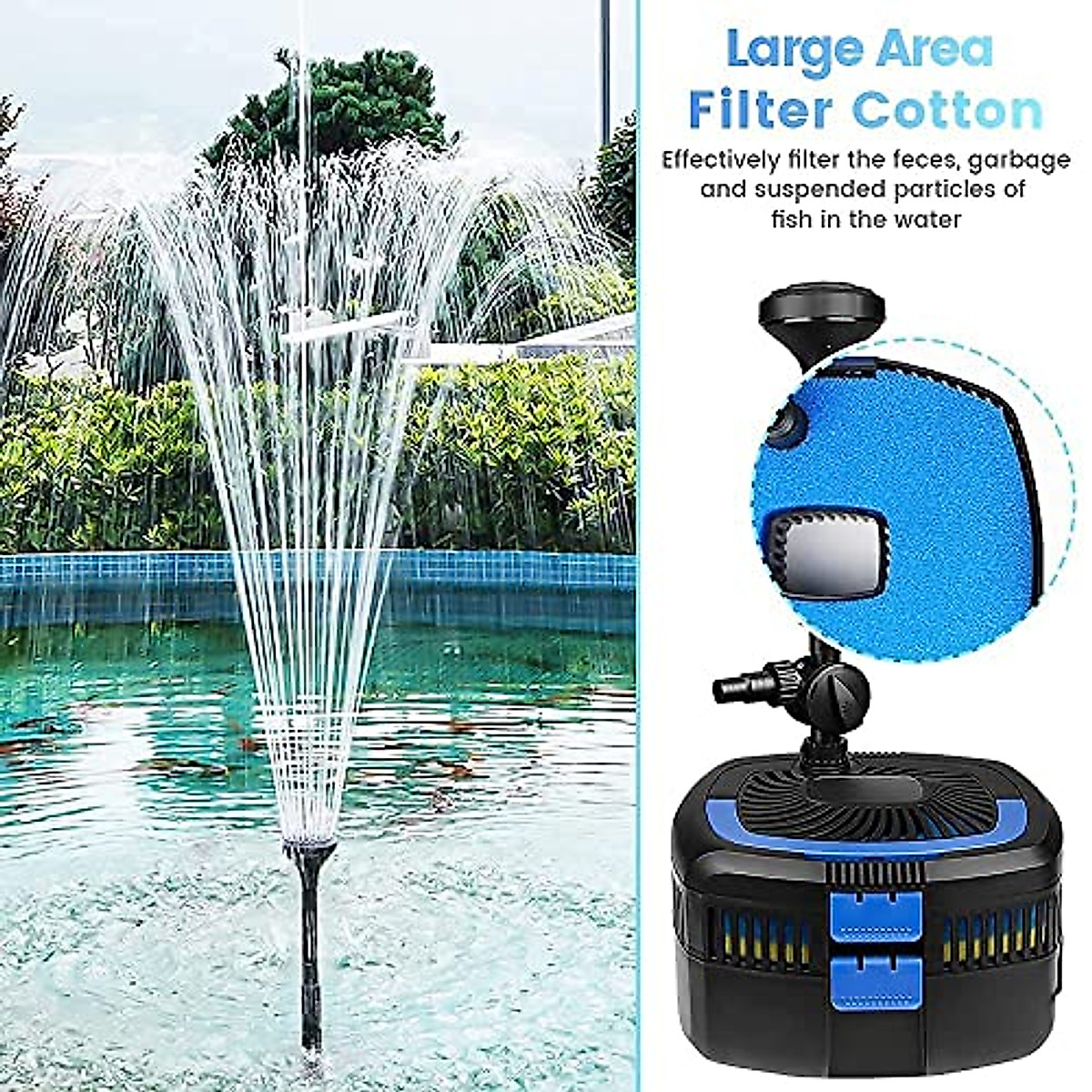 ANBULL Pond Filter Pump 950GPH, 110V/37W Fountain Submersible Water Pump can Adjust Water Flow, High Efficiency Filter Water Pump for Clearing Pond Garden Waterfall Fish Tank Aquarium