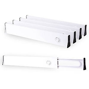 Adjustable Drawer Dividers - Lock in Place, Non-Slip, Expandable Separators, No Tools Required. Great Organizer for Closet, Dresser, Drawer, Office Desk and Kitchen Organization. (4-PACK)