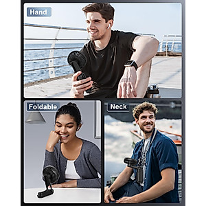 EasyAcc Portable Handheld Fan,4000 Battery Portable Fan for Travel [Ultra Quiet Powerful] 5 Speed Backup Power Digital Display Lanyard Rechargeable Foldable Personal Hand Fan for Olympic Games Black