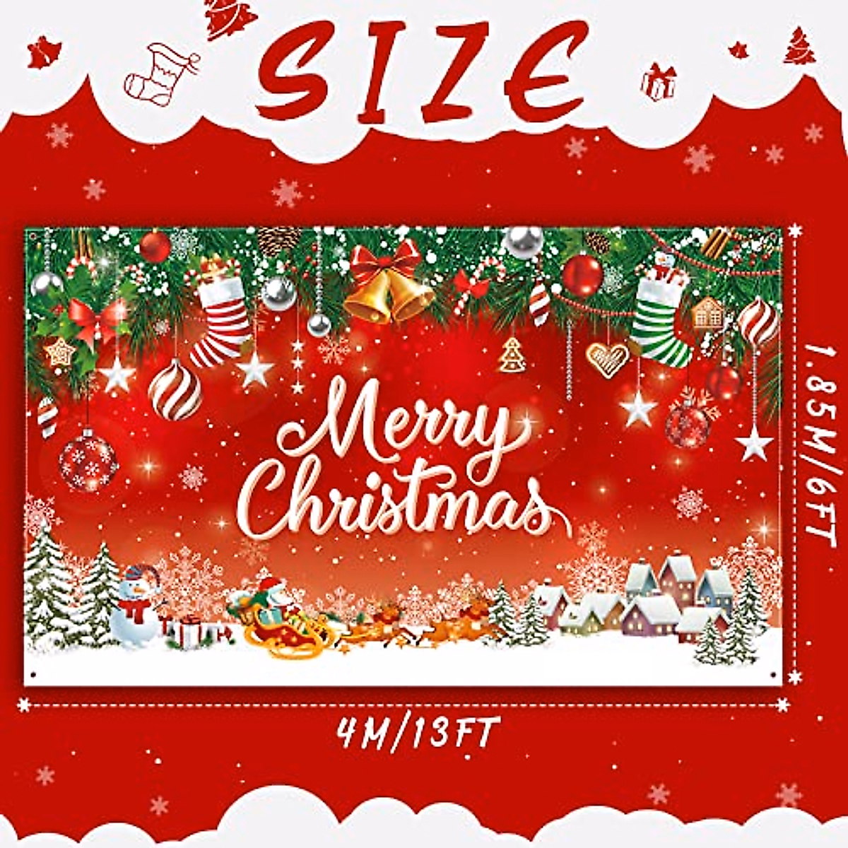 Christmas Holiday Garage Door Banner Snowflake Christmas Backdrop Decoration Door Cover Decoration Merry Christmas Banner Photography Backdrop Photo Props for Winter New Year Xmas Party (6 x 13ft)