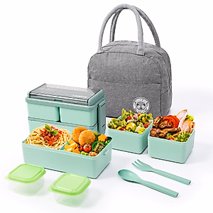 Housmile Bento Box Adult Lunch Box, Stackable Bento Lunch Box Container with Accessories, Built-in Utensil Set, Bento Box Kit with Bag, BPA-Free, Microwave Safe, Leak-Proof Lunchbox for Work, Picnic