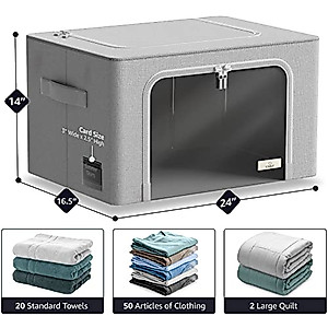 Jumbo Storage Bins with Metal Frame - Stackable & Foldable Clothes Organizer Bags - Oxford Fabric Storage Containers with Large Clear Window & Carry Handles, Organization for Bedding, Linen, Clothes & More