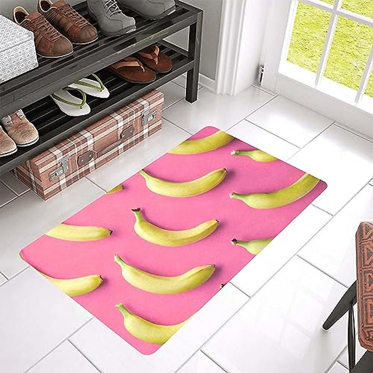 susiyo Doormat 30"x18" Yellow Bananas on Pink Non-Slip Indoor Entryway Door Mat (Rubber Backing)