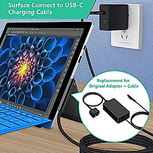 AGVEE 6.6ft USB-C to Surface Connect Charging Cable Cord with LED Indicator for Microsoft Surface Pro 7/6/5/4/3, GO 3/2/1 Surface Laptop 4/3/2/1, Black
