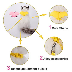 Molain 2Pcs Rabbit Harness and Leash, Adjustable Bunny Harness, Kitten Vest Harness and Leash Set, Cute Wings Pet Harness Leash Set for Bunny Puppy Kitten Ferret and Other Small Animals (Yellow+Pink)