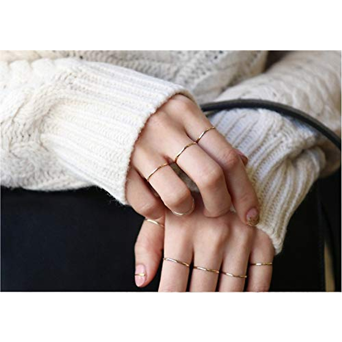 HUASAI 3Pcs Tungsten Stackable Rings Set for Women Dainty Engagement Jewelry Girl Gift (6)