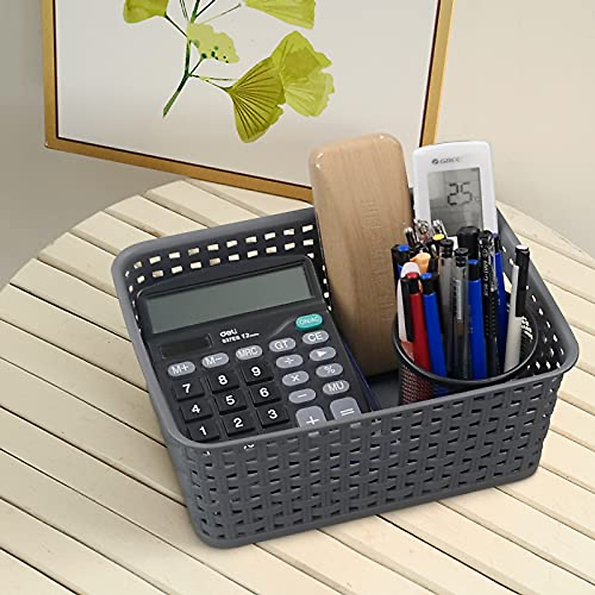 Ggbin 6-Pack Woven Plastic Storage Basket, Pantry Organizer Basket Bins, Gray