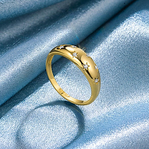 AllenCOCO Chunky Gold Plated Rings for Women, Trendy Cubic Zirconia 14k Gold Filled Stackable Rings