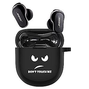 CACOE Silicone Case for Bose QuietComfort Earbuds II 2022,Protective Skin Bose QuietComfort Earbuds 2 Case Cover Shockproof Cute Funny Print Accessories with Keychain（Black）