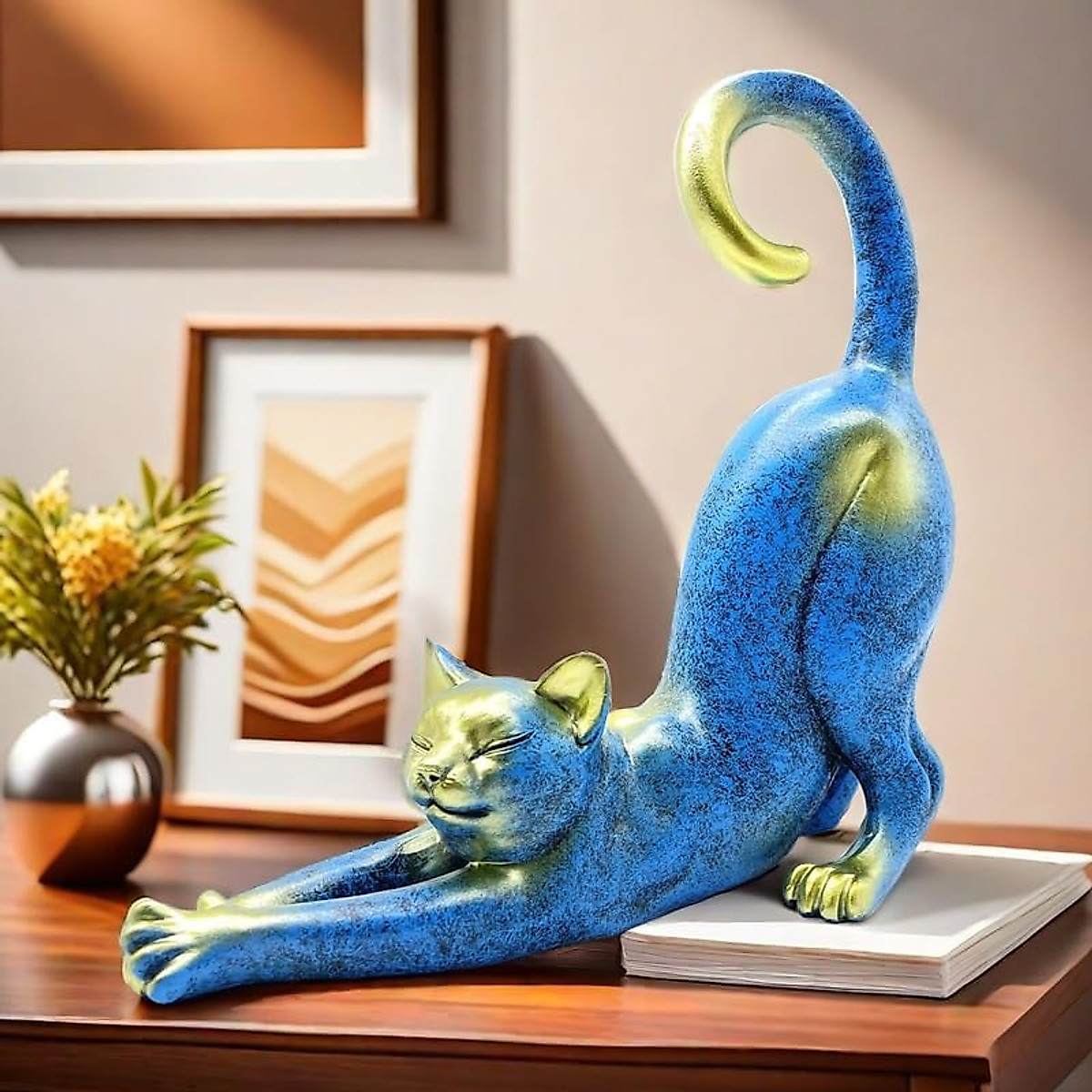 Cat Stretching Statue Figurine Sculpture Gifts for Cat Lover Art Cat Office Home Decor Desk Accessories Decoration