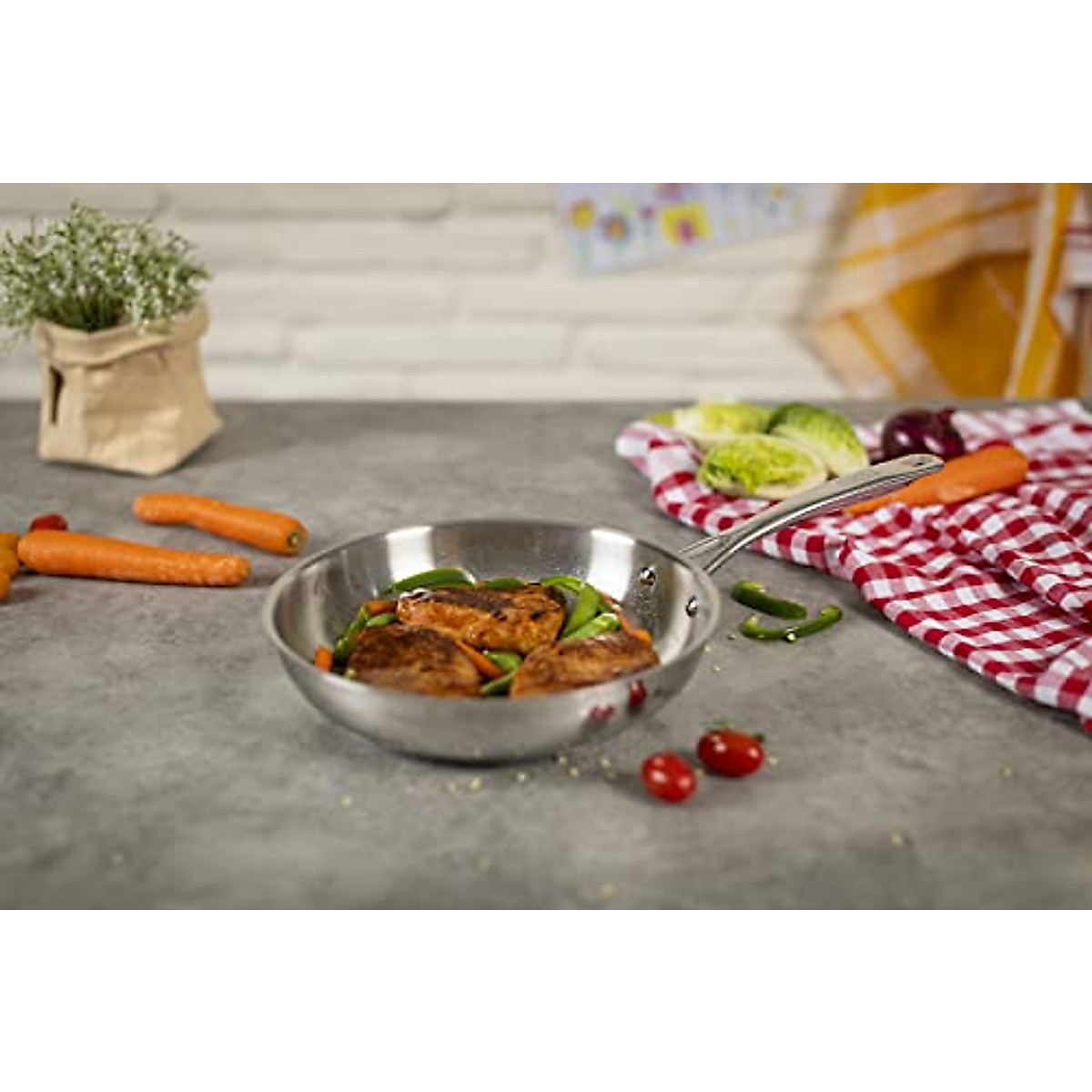 KUHN RIKON Allround Oven-Safe Induction Uncoated Frying Pan, 28 cm, Stainless Steel, Silver