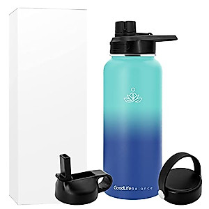 Good Life Balance Sports Water Bottle - 32oz, 3 Lids, Vacuum Insulated Stainless Steel, Keeps Liquids Hot or Cold with Double Wall Vacuum Insulated, Simple Thermo Mug, Metal Canteen, Sweat Proof