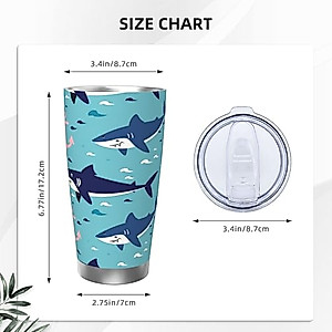 AYCZN Ocean Shark Anchor 20 OZ Tumbler Stainless Steel Travel Coffee Mug, Sea Anchor Insulated Water Bottle with Lid and Straws Leakproof Thermal Cup