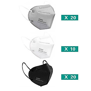 LEMENT 50PCS KN95 Face Mask 5 Layer Breathable with Elastic EarLoops Cup Dust Safety Masks(White,Black,Grey)