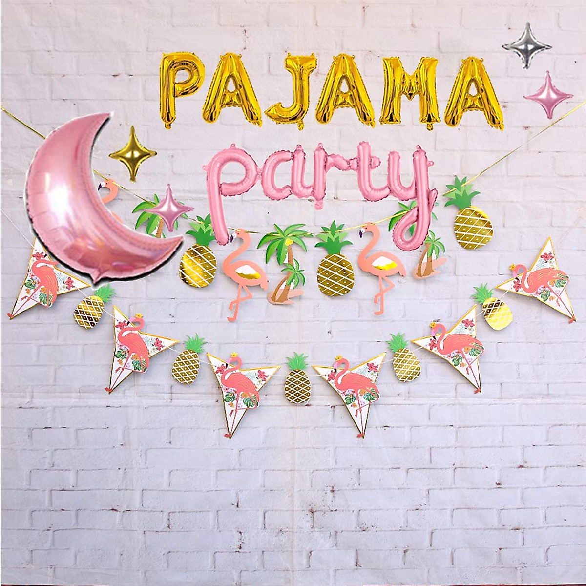 PAJAMA PARTY Decorations,PAJAMA Party Balloons for Girls PJ Mask Themed Banner for Pajama Slumber Sleepover SPA Spahhh Birthday Bday Bridal Hen Adult Party Supplies 14PCS of Qinsly (Gold, PAJAMA)