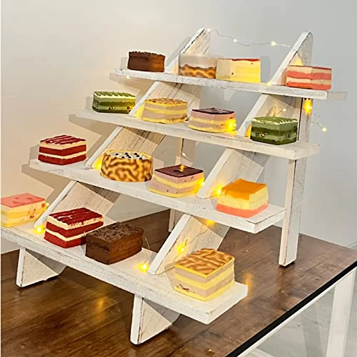 woodsky White 4-Tier Retail Display Tables Wooden Stand with Portable Shelves for Products Display Craft Show Rack for Tabletop, Countertop, Farmers Market, Tradeshows, Vendor Riser