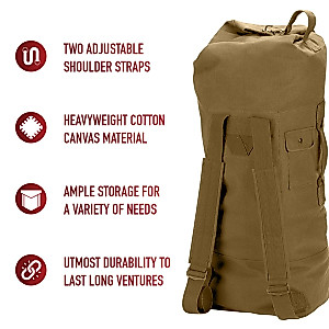 Rothco Canvas Double Strap Duffle Bag: 89.6L Capacity for Durability and Convenience – Coyote Brown