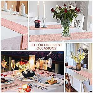 FGSAEOR Rose Gold Tablecloth, 12x108inch Sequins Table Runners and 54x108inch Plastic Table Cloths for Party Decorations, Sparkling Party Supplies Table Cover for Indoor Outdoor Parties