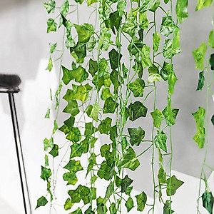 FOKEN 12 Pack Artificial Ivy Garland Fake Ivy Leaves Hanging Plants Vine Greenery Garland Home Kitchen Balcony Garden Office Wedding Wall Decor