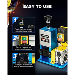 CREWORKS Automatic Wire Stripper Machine for 0.04"-1.2" Copper Wires, Portable Cable Stripping Tool for 11/0-18 AWG Scrap Wires, Speed Adjustable Cable Stripper for DIY Home Improvement Recycling More