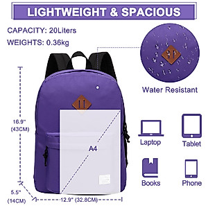 VASCHY Lightweight Backpack for School, Classic Basic Water Resistant Casual Daypack for Travel with Bottle Side Pockets (Purple)