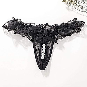 Women's Sexy Pendant Pearl G String Low Waist Thongs Underwear Erotic Panties (one size, black)