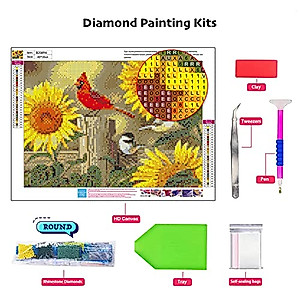 PHANTASYART Sunflower Diamond Painting Kits for Adults and Kids, Diamond Painting Sunflower Diamond Art Kits,5D Diamond Painting Art Sunflower Kits Diamond Art Songbirds for Home Wall Decor 12x16inch