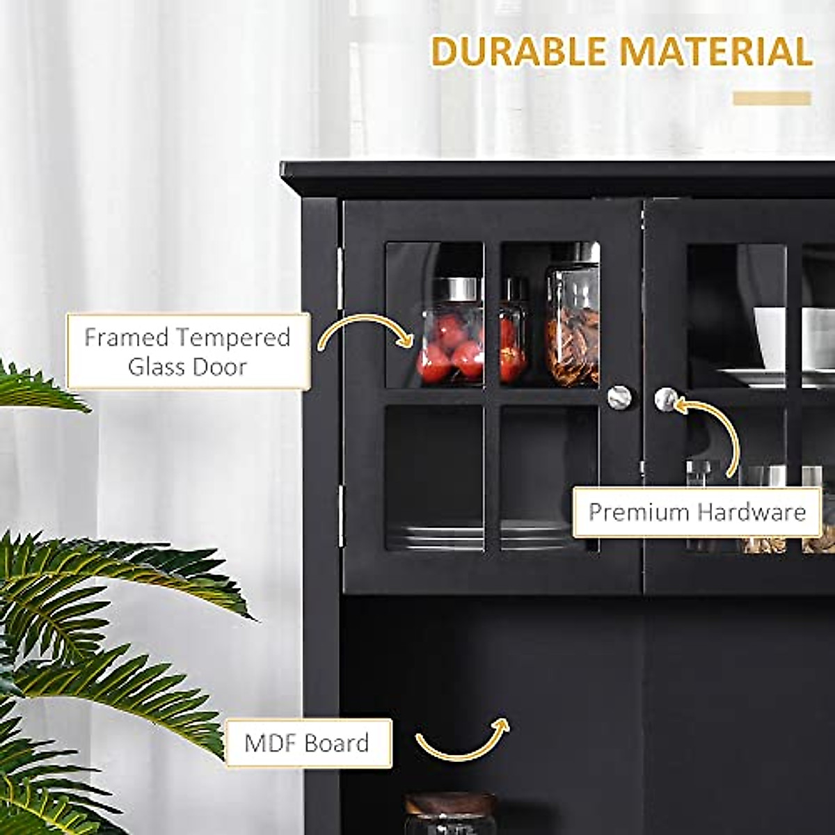HOMCOM Elegant Buffet with Hutch, Kitchen Pantry Storage Cabinet with Framed Glass Door Drawer and Microwave Space, Black