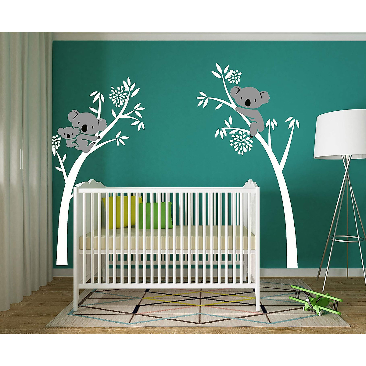 LUCKKYY Three Koalas Tree Branches Wall Decal Wall Sticker Baby Nursery Decor Kids Room Decoration (White)