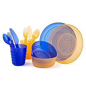 Plastic Dinnerware Set - 8 Piece Cookware Set Include Kids Cups, Plates, Bowls, Flatware Set - Dish Set with Rainbow Colours - Dishwasher and Microwave Safe BPA Free for Kids and Toddler
