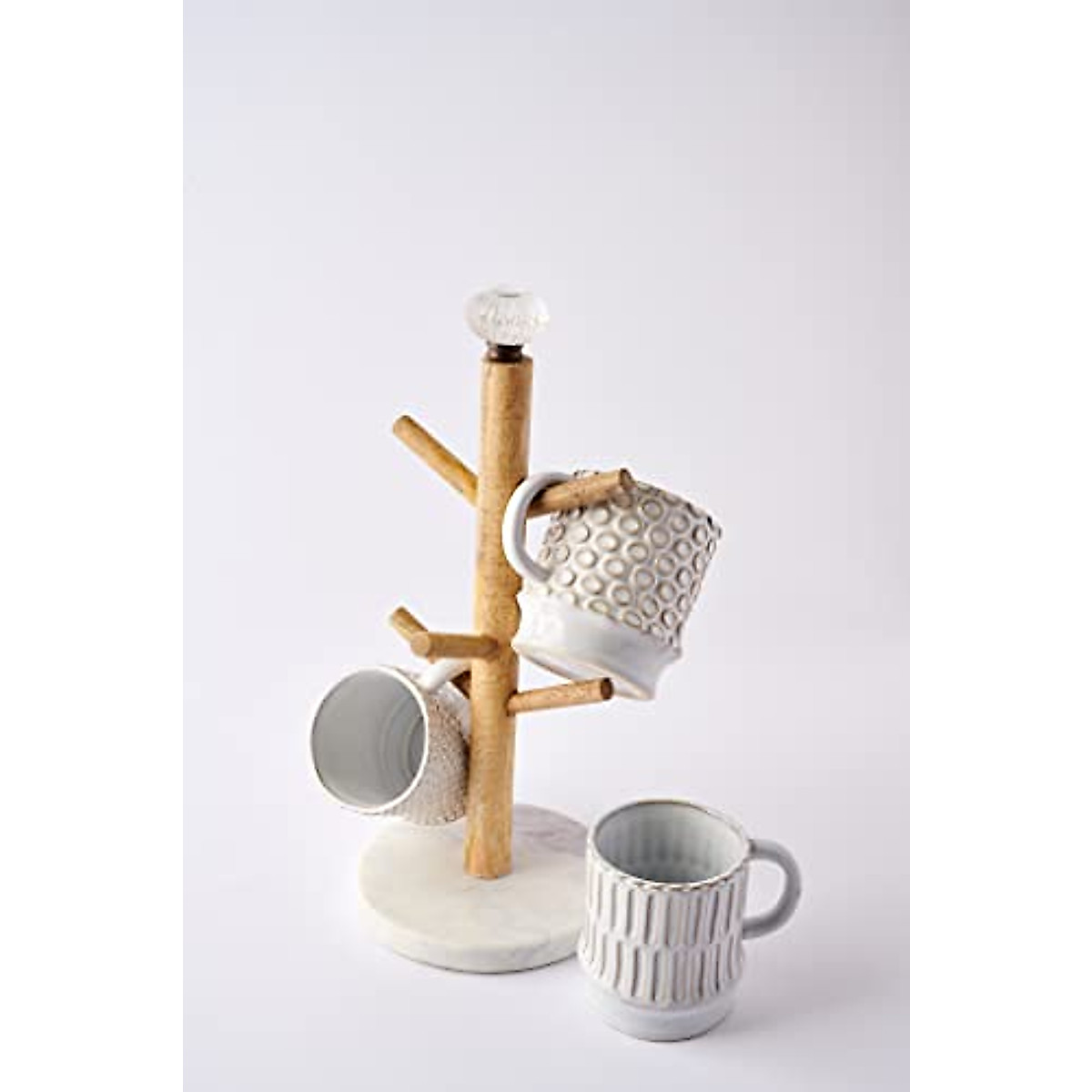 Mud Pie Glass Knob Mug Holder, Wood, 12 1/2" x 6" Dia, Brown